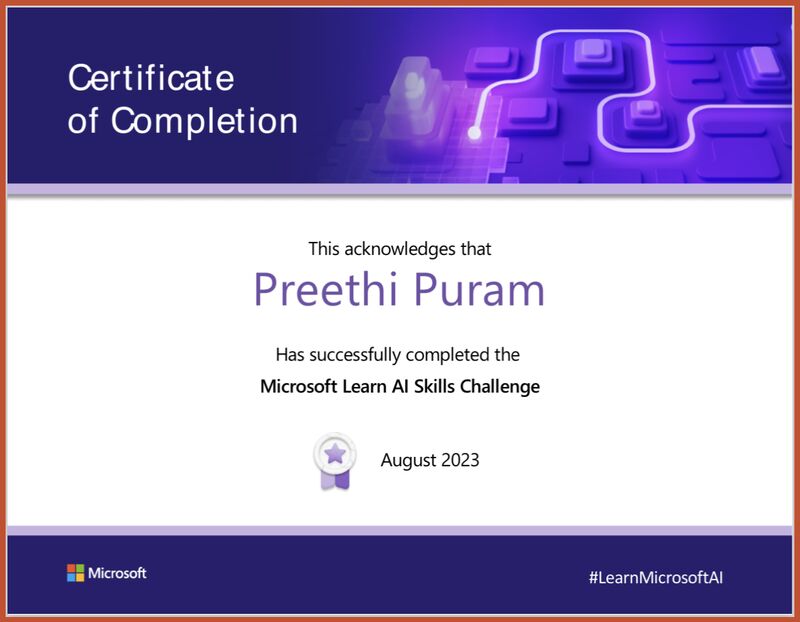 Preethi Ranjith on LinkedIn: #ai #microsoftlearn #skillschallenge # ... Preethi Ranjith on LinkedIn: #ai #microsoftlearn #skillschallenge # ...