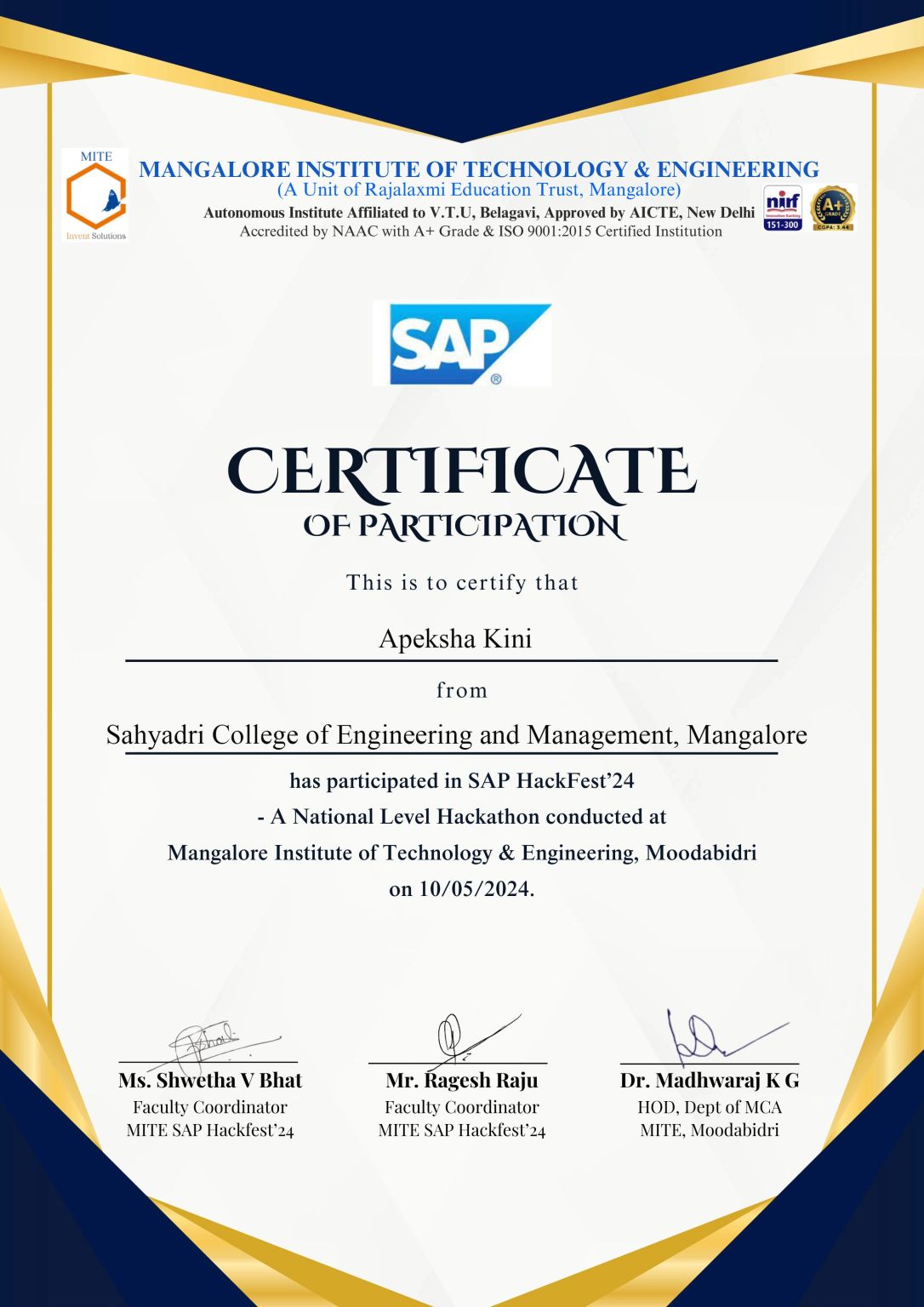 Apeksha Kini on LinkedIn: #sap #hackfest24 #innovation Apeksha Kini on LinkedIn: #sap #hackfest24 #innovation