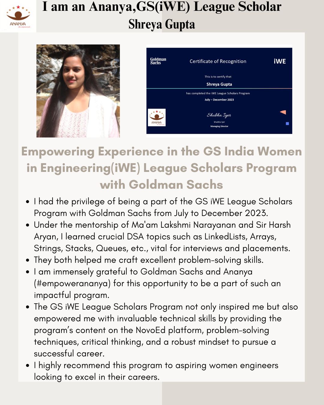 SHREYA GUPTA on LinkedIn: #goldmansachs #iweleague #dsa #impactfulsolutions SHREYA GUPTA on LinkedIn: #goldmansachs #iweleague #dsa #impactfulsolutions