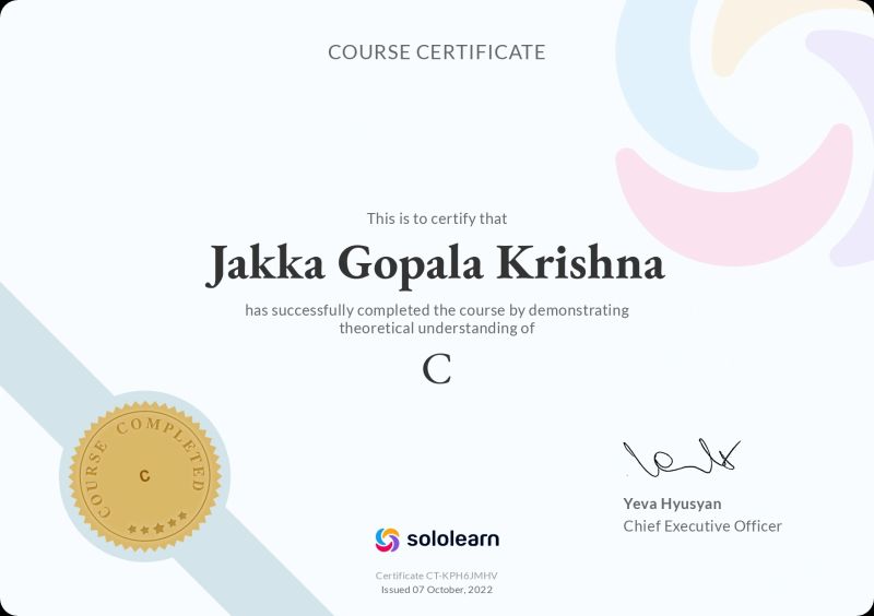 GOPALA KRISHNA JAKKA on LinkedIn: #cprogramming #ccertified #programmer ... GOPALA KRISHNA JAKKA on LinkedIn: #cprogramming #ccertified #programmer ...