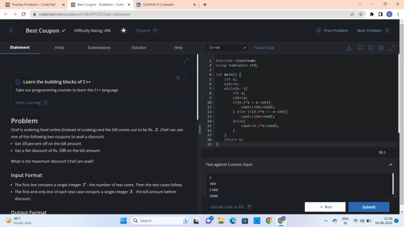 SUSHMA K on LinkedIn: #day48 #100daysofcodechallenge #codechef #like # ... SUSHMA K on LinkedIn: #day48 #100daysofcodechallenge #codechef #like # ...