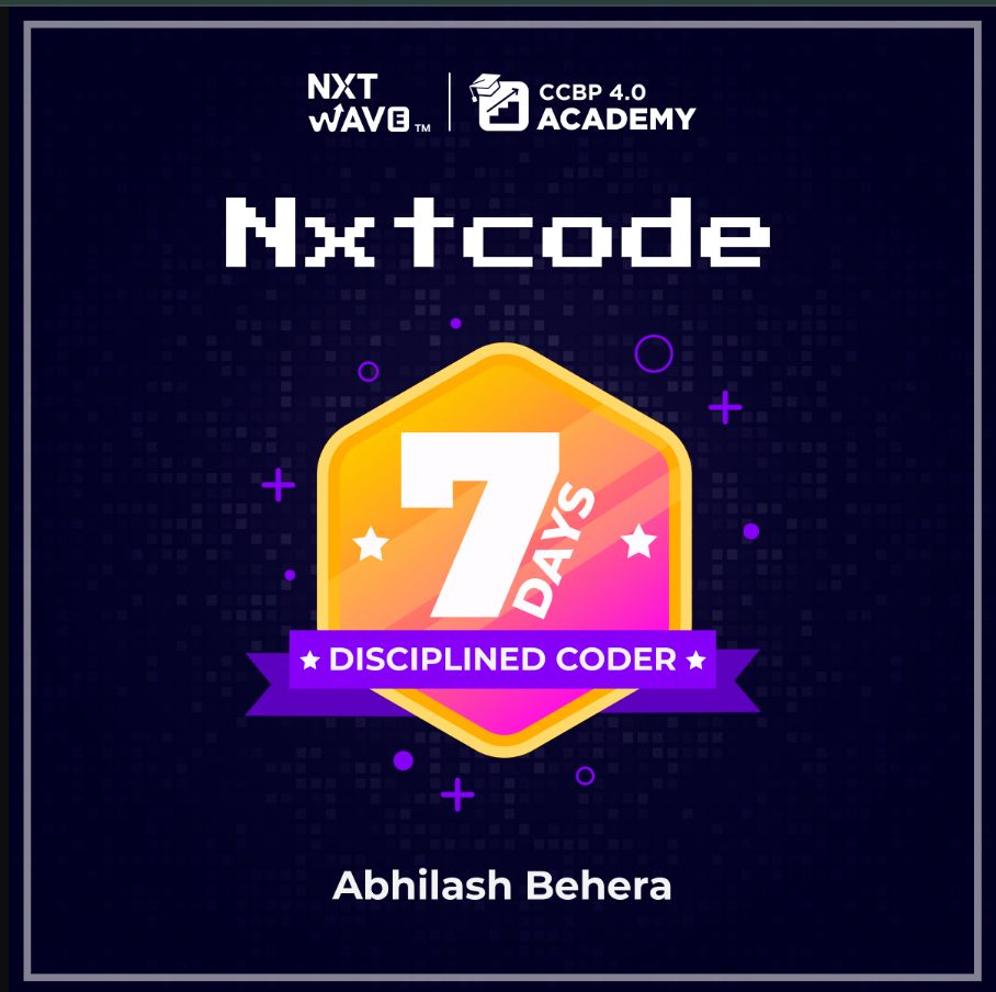 Abhilash Behera on LinkedIn: #coder #nxtcode #ccbpian #nxtwave Abhilash Behera on LinkedIn: #coder #nxtcode #ccbpian #nxtwave