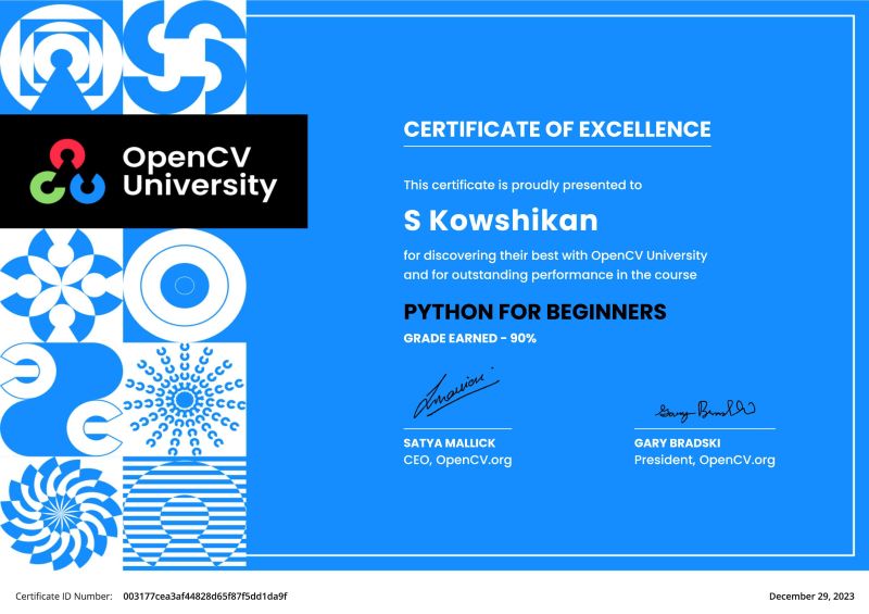 Kowshikan S on LinkedIn: Proud to announce the completion of the Python ... Kowshikan S on LinkedIn: Proud to announce the completion of the Python ...