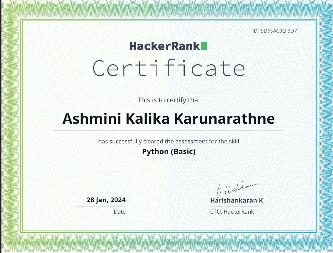 Ashmini Karunarathne on LinkedIn: #python #coding #achievement Ashmini Karunarathne on LinkedIn: #python #coding #achievement