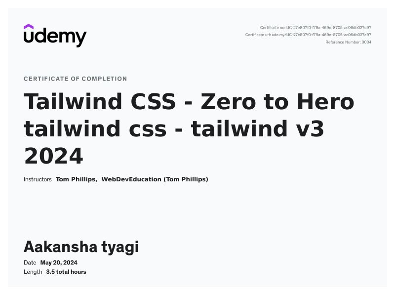 Aakansha Tyagi on LinkedIn: #udemy #tailwind #css #learning #frontend Aakansha Tyagi on LinkedIn: #udemy #tailwind #css #learning #frontend