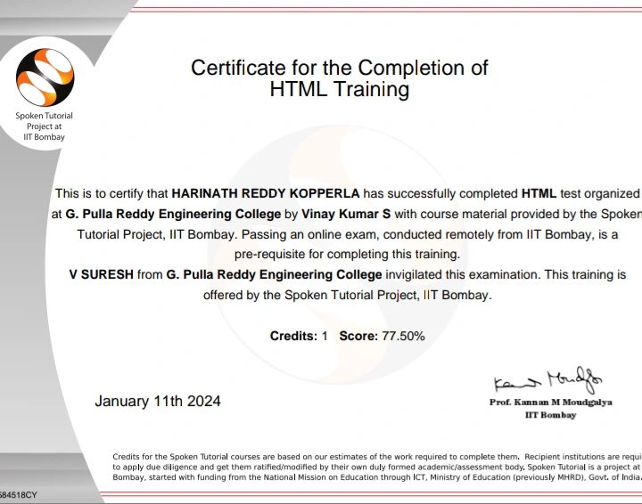 Harinath Reddy K on LinkedIn: Recently achieved certification in HTML ... Harinath Reddy K on LinkedIn: Recently achieved certification in HTML ...