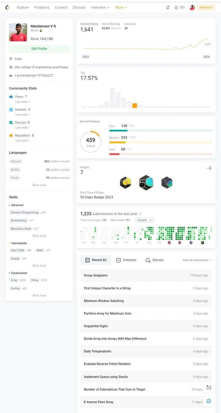 Masilamani V G on LinkedIn: #leetcode #codingmilestone # ... Masilamani V G on LinkedIn: #leetcode #codingmilestone # ...