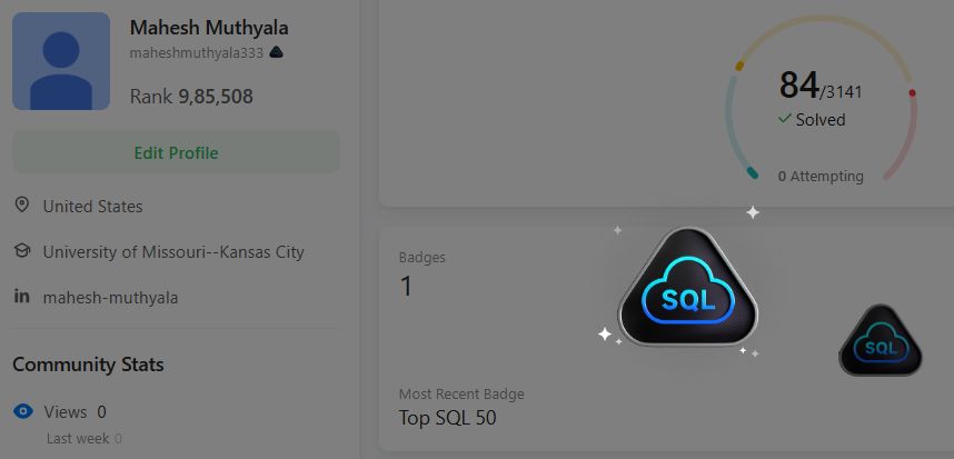 Mahesh Muthyala on LinkedIn: #leetcode #sql #problemsolving #techjourney Mahesh Muthyala on LinkedIn: #leetcode #sql #problemsolving #techjourney