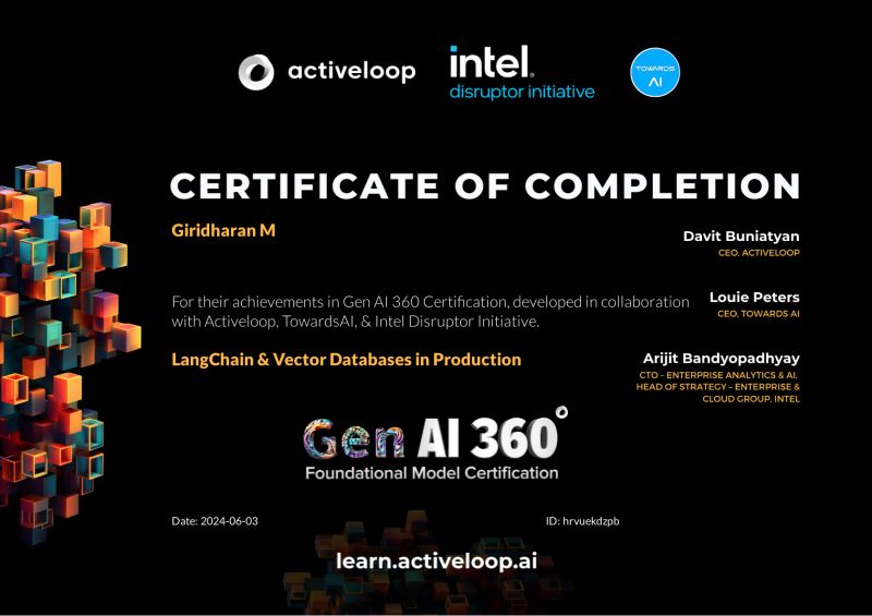 Giridharan M on LinkedIn: #genai #langchain #deeplake #vectordatabase Giridharan M on LinkedIn: #genai #langchain #deeplake #vectordatabase