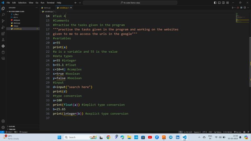 Dushyanth Kumar on LinkedIn: Task 4 Practice comments ,variables, data ... Dushyanth Kumar on LinkedIn: Task 4 Practice comments ,variables, data ...