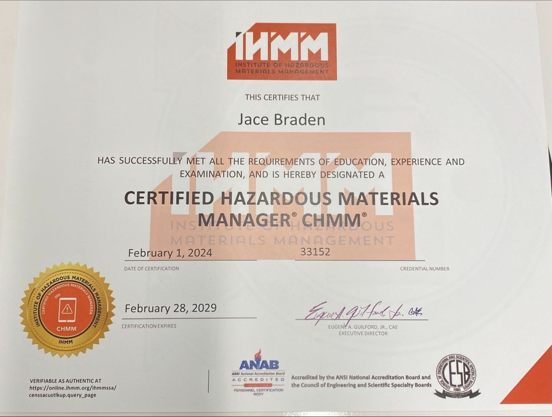 Jace Braden, CSP, CHMM, SHEP, CRIS, CSHO on LinkedIn: It is official, I ... Jace Braden, CSP, CHMM, SHEP, CRIS, CSHO on LinkedIn: It is official, I ...