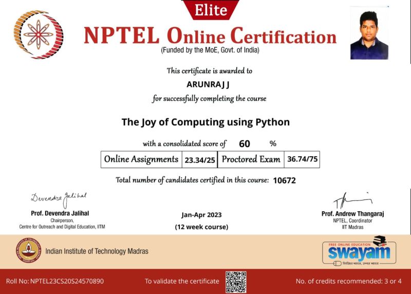Arunraj Jayakumar on LinkedIn: #nptel #python #joyofcomputing # ... Arunraj Jayakumar on LinkedIn: #nptel #python #joyofcomputing # ...