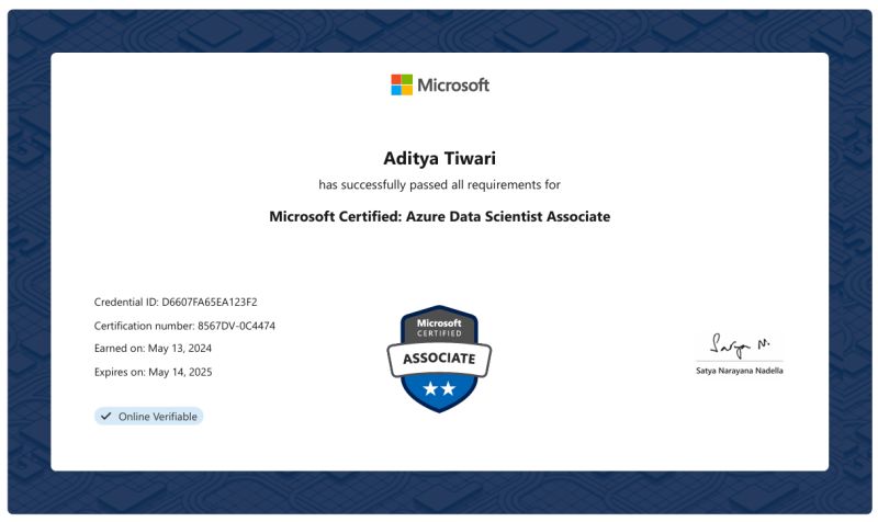 Aditya Tiwari on LinkedIn: #microsoftcertified #azuredatascientist # ... Aditya Tiwari on LinkedIn: #microsoftcertified #azuredatascientist # ...