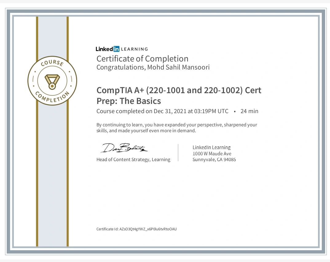 Mohd Sahil on LinkedIn: LinkedIn Learning ️ Course Completion : CompTIA A+ Mohd Sahil on LinkedIn: LinkedIn Learning ️ Course Completion : CompTIA A+