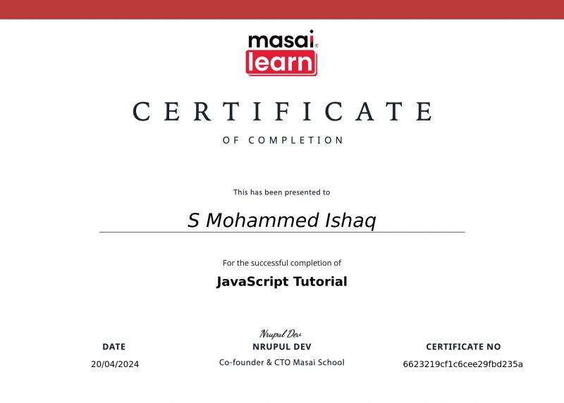Mohammed Ishaq on LinkedIn: #javascript #achievementunlocked Mohammed Ishaq on LinkedIn: #javascript #achievementunlocked