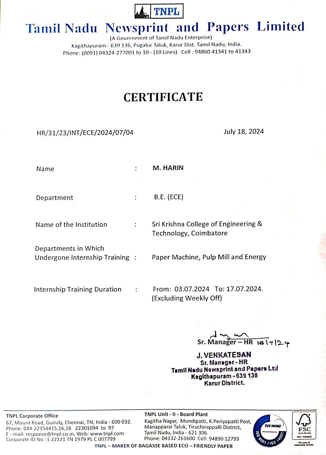 Harin M. on LinkedIn: #internship #tnpl #engineering # ... Harin M. on LinkedIn: #internship #tnpl #engineering # ...