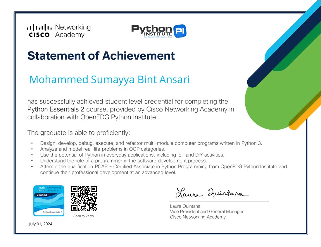 Sumayya Ansari on LinkedIn: #python #certification #learningjourney # ... Sumayya Ansari on LinkedIn: #python #certification #learningjourney # ...