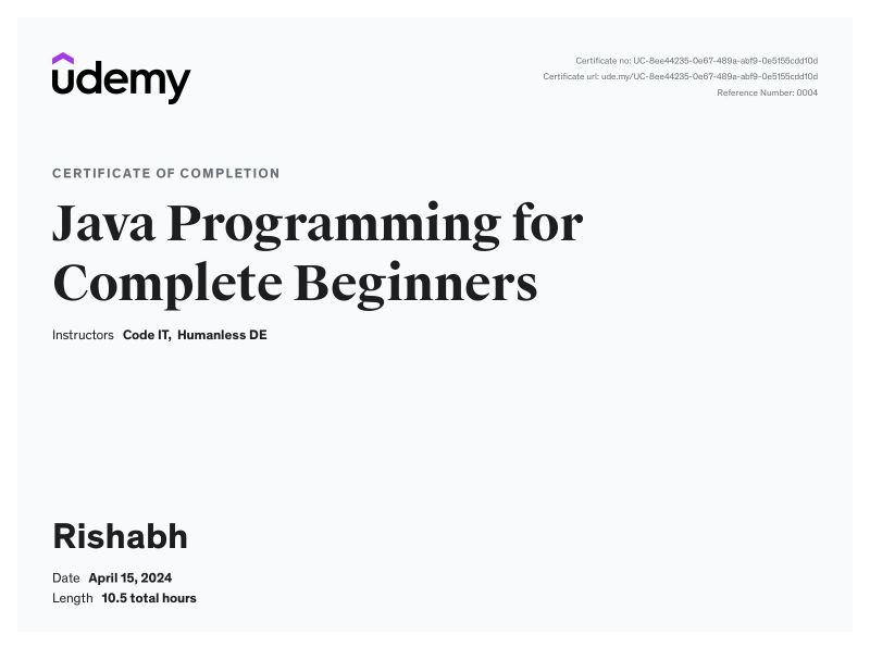Rishabh . on LinkedIn: #java #programming #udemy #learningtocode # ... Rishabh . on LinkedIn: #java #programming #udemy #learningtocode # ...