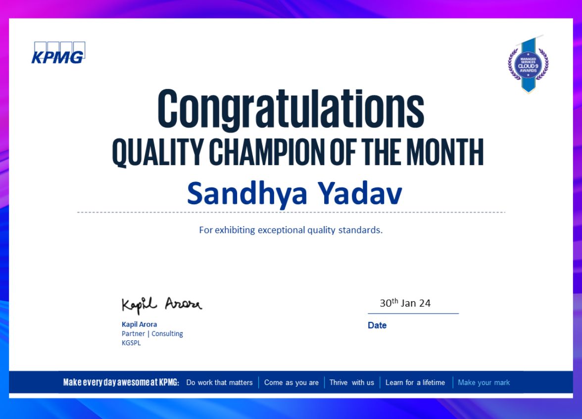 Sandhya Yadav on LinkedIn: #kpmg #gratitude #big4 Sandhya Yadav on LinkedIn: #kpmg #gratitude #big4