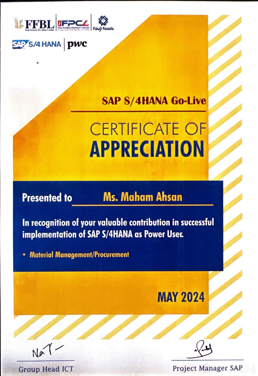 Maham Ahsan on LinkedIn: #fpcl #ffbl #sap #pwc #mm #supplychainmanagement Maham Ahsan on LinkedIn: #fpcl #ffbl #sap #pwc #mm #supplychainmanagement
