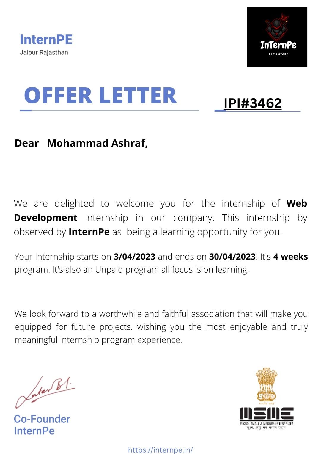 Mohammed Ashraf on LinkedIn: #webdevelopment #internship #internpe Mohammed Ashraf on LinkedIn: #webdevelopment #internship #internpe