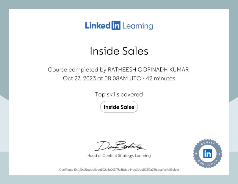 RATHEESH G KUMAR on LinkedIn: Certificate of Completion RATHEESH G KUMAR on LinkedIn: Certificate of Completion