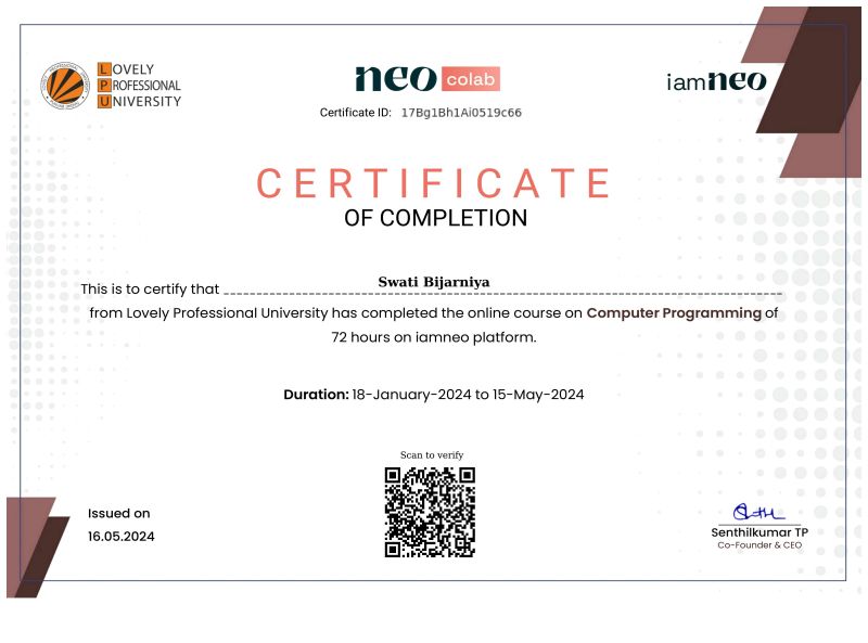 Swati Bijarniya on LinkedIn: #continuouslearning #programming #neocolab Swati Bijarniya on LinkedIn: #continuouslearning #programming #neocolab