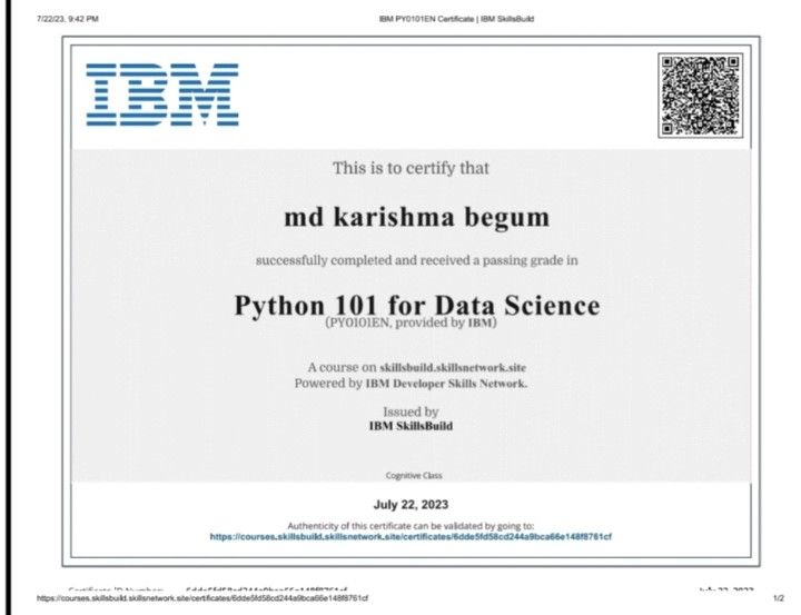 karishma Begum Md on LinkedIn: successfully completed Python 101 for ... karishma Begum Md on LinkedIn: successfully completed Python 101 for ...