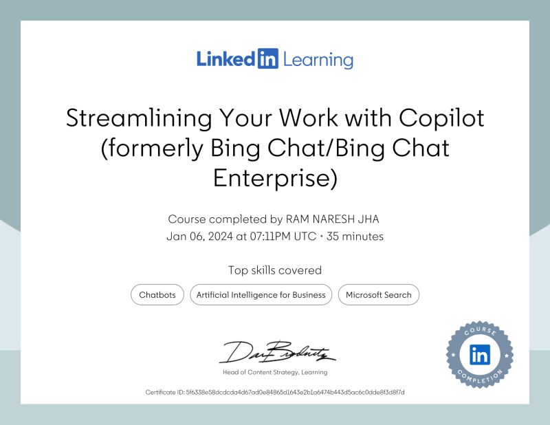 RAM NARESH JHA on LinkedIn: Certificate of Completion RAM NARESH JHA on LinkedIn: Certificate of Completion