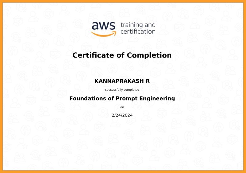 KANNAPRAKASH R on LinkedIn: #aws #certificationjourney #promptengineering KANNAPRAKASH R on LinkedIn: #aws #certificationjourney #promptengineering