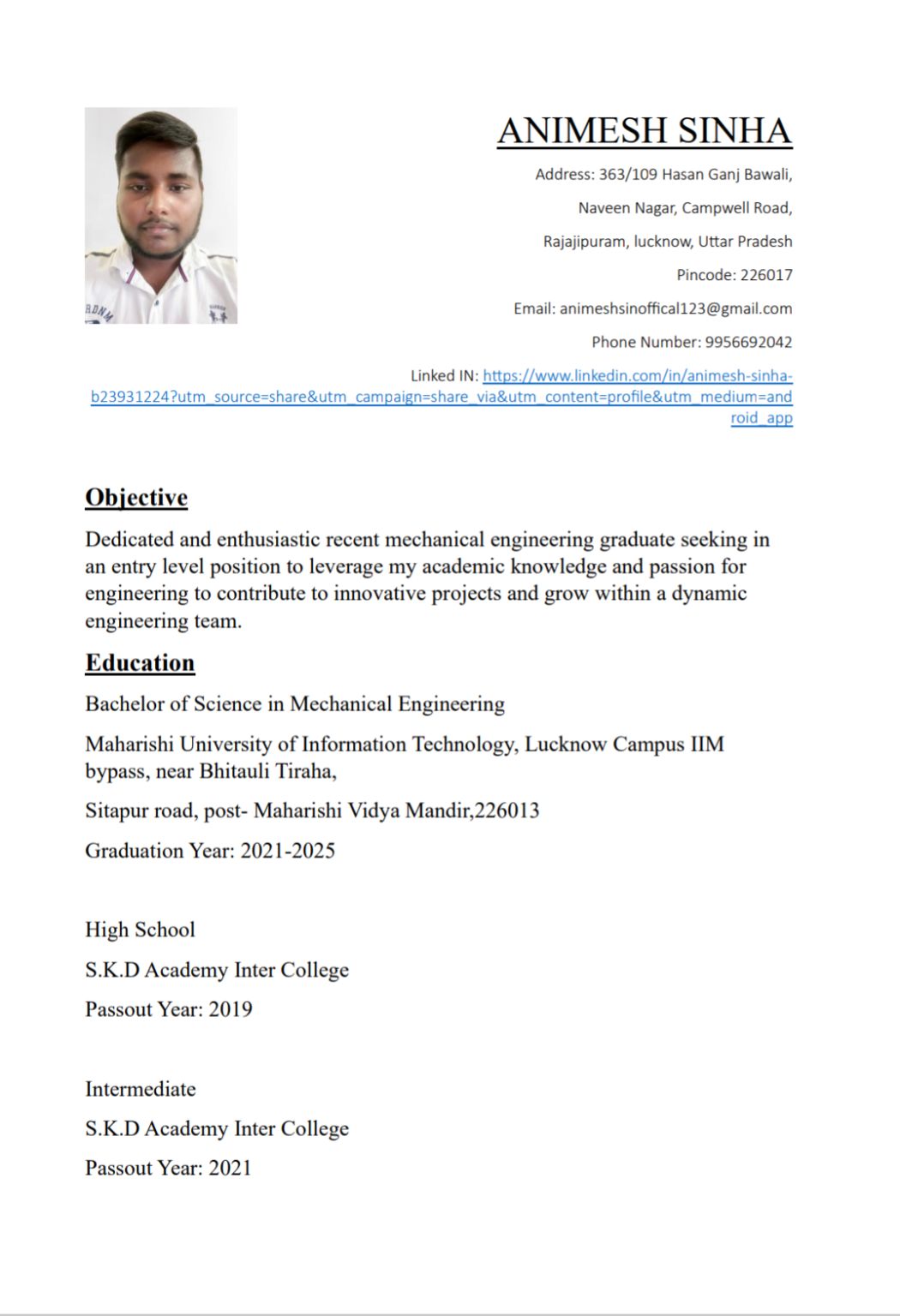 ANIMESH SINHA on LinkedIn: MY CV ANIMESH SINHA on LinkedIn: MY CV