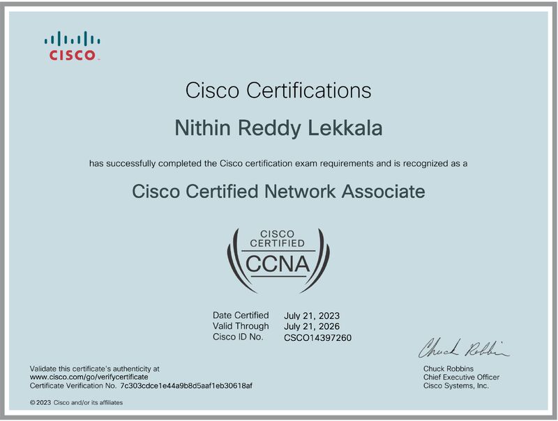 Nithin Reddy Lekkala on LinkedIn: #ccnacertified #cisco Nithin Reddy Lekkala on LinkedIn: #ccnacertified #cisco