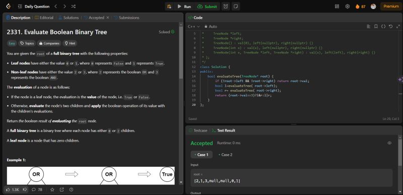 Resolved problem 2331 on LeetCode | Aditya Raj posted on the topic ... Resolved problem 2331 on LeetCode | Aditya Raj posted on the topic ...