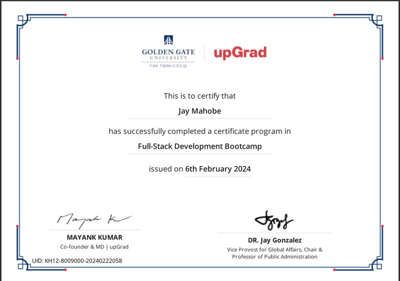 Jay Mahobe on LinkedIn: #fullstackdeveloper #upgrad #gratitude # ... Jay Mahobe on LinkedIn: #fullstackdeveloper #upgrad #gratitude # ...