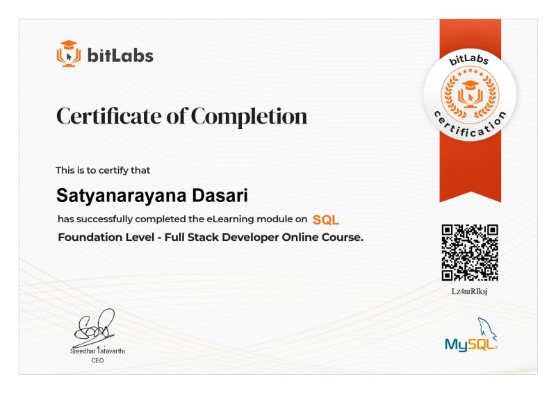 Dasari Trinadha Satyanarayana on LinkedIn: #sql #database #mysql #bitlabs Dasari Trinadha Satyanarayana on LinkedIn: #sql #database #mysql #bitlabs