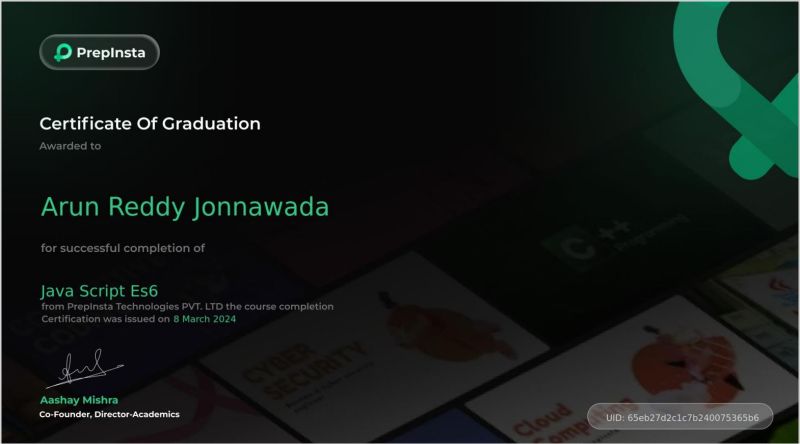 Arun Reddy Jonnawada on LinkedIn: #javascript #certificationcomplete # ... Arun Reddy Jonnawada on LinkedIn: #javascript #certificationcomplete # ...