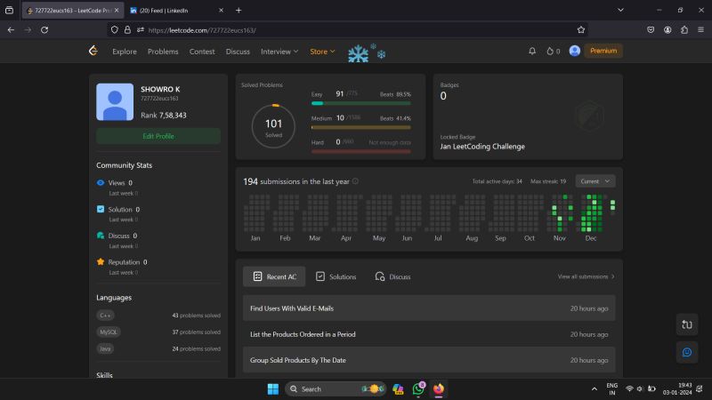 Showro K on LinkedIn: #codingmilestone #leetcodejourney ... Showro K on LinkedIn: #codingmilestone #leetcodejourney ...