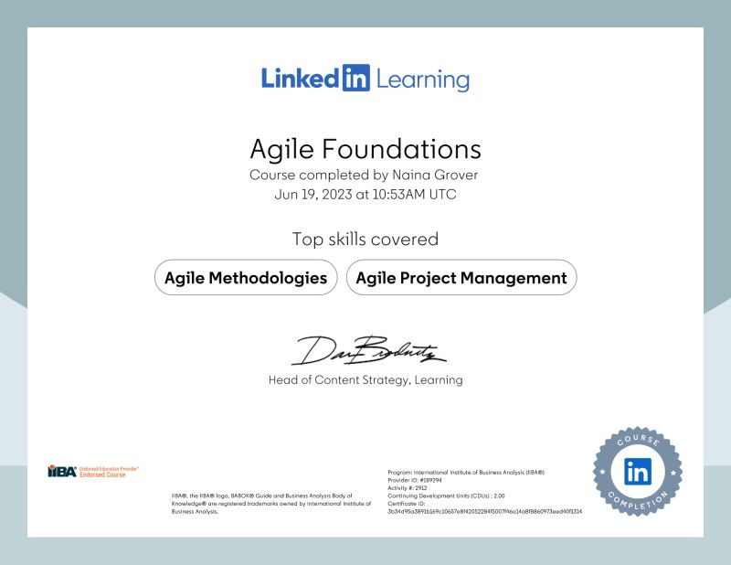 Naina Grover on LinkedIn: Certificate of Completion Naina Grover on LinkedIn: Certificate of Completion