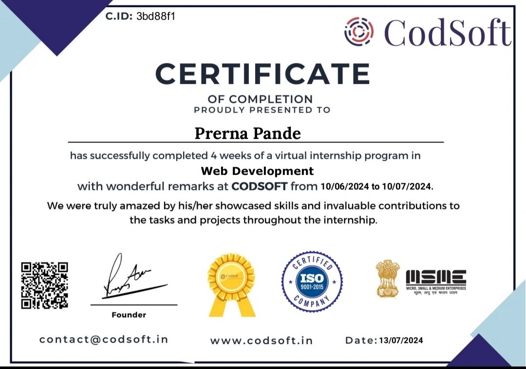Prerna Pande on LinkedIn: #webdevelopment #internship #codsoft # ... Prerna Pande on LinkedIn: #webdevelopment #internship #codsoft # ...