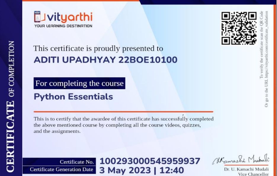 Aditi Upadhyay on LinkedIn: Finally achieved a python certificate... Aditi Upadhyay on LinkedIn: Finally achieved a python certificate...