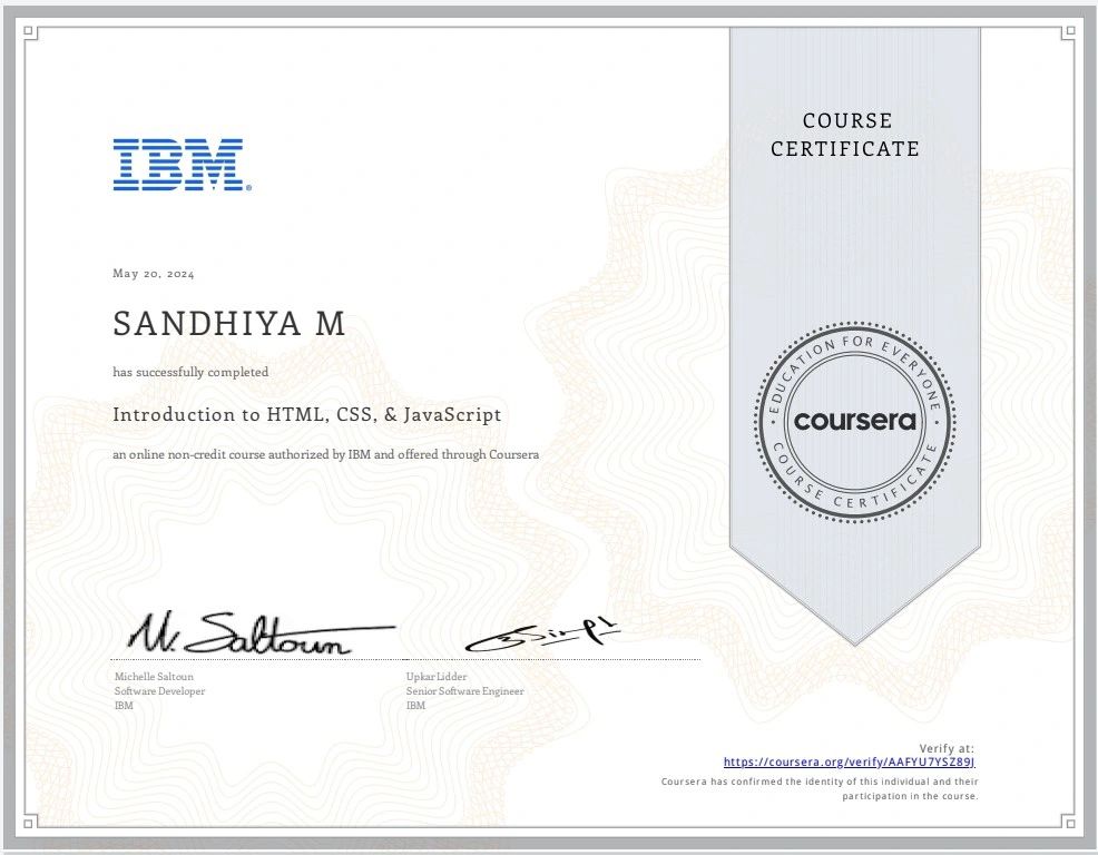 Sandhiya Manikandan on LinkedIn: #ibm #courseracertified #webdevelopment Sandhiya Manikandan on LinkedIn: #ibm #courseracertified #webdevelopment