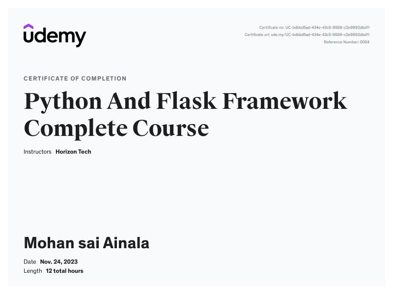 Mohan sai Ainala on LinkedIn: python and flask framework project course ... Mohan sai Ainala on LinkedIn: python and flask framework project course ...