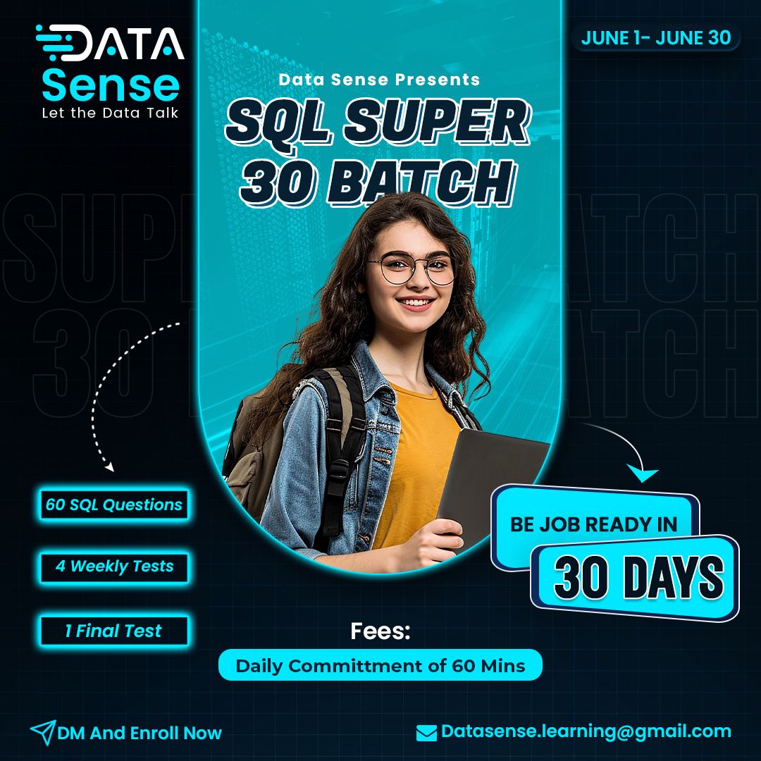 Data Sense LMS on LinkedIn: #sql #datasense #super30sql #datascience # ... Data Sense LMS on LinkedIn: #sql #datasense #super30sql #datascience # ...