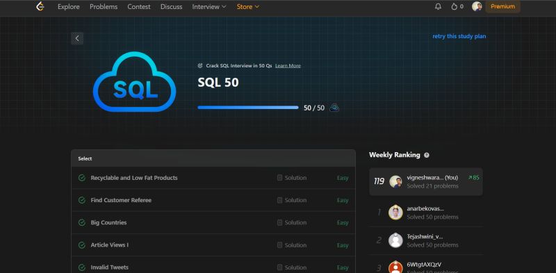 Vigneshwaran Sundar on LinkedIn: Earned a Sql batch from LeetCode for ... Vigneshwaran Sundar on LinkedIn: Earned a Sql batch from LeetCode for ...