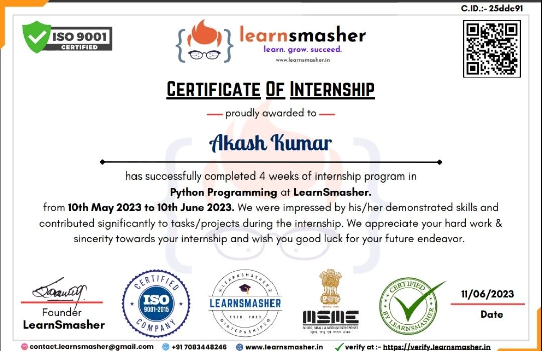 Akash Kumar on LinkedIn: #connection #pythonprogramming #internship # ... Akash Kumar on LinkedIn: #connection #pythonprogramming #internship # ...