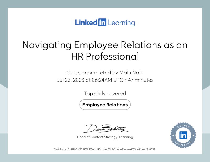 Malu Nair on LinkedIn: Certificate of Completion Malu Nair on LinkedIn: Certificate of Completion