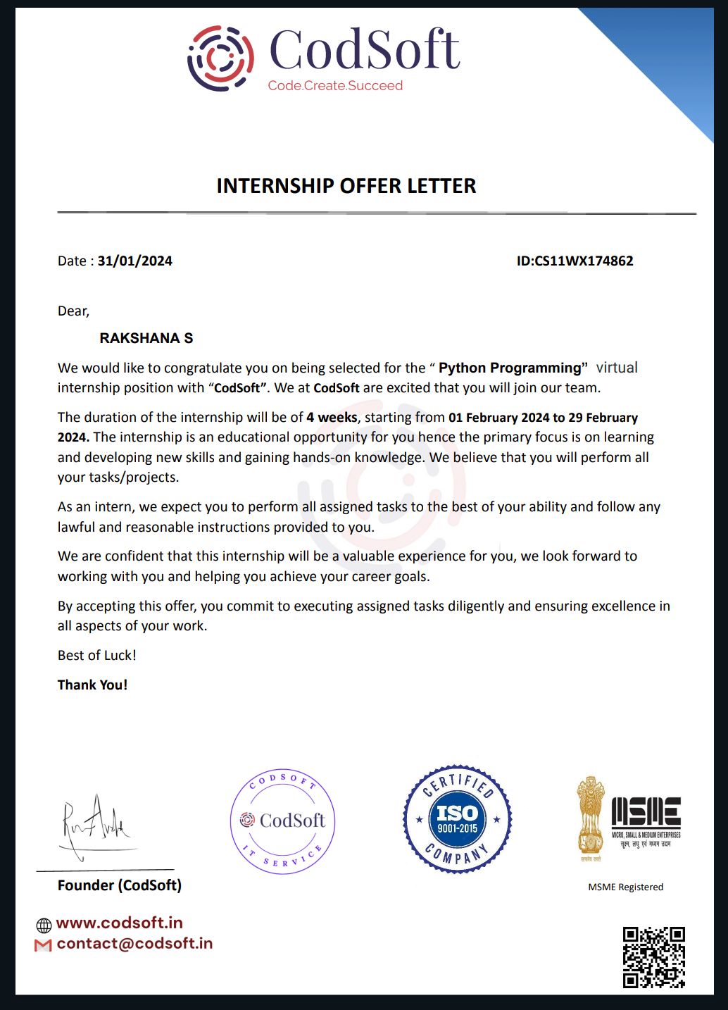 Rakshana Selvamani on LinkedIn: #codsoft #codsoft #codsoftinternship # ... Rakshana Selvamani on LinkedIn: #codsoft #codsoft #codsoftinternship # ...