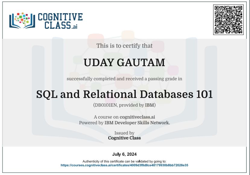 UDAY GAUTAM on LinkedIn: #sql #rationaldatabases #ibm #coursecompletion ... UDAY GAUTAM on LinkedIn: #sql #rationaldatabases #ibm #coursecompletion ...