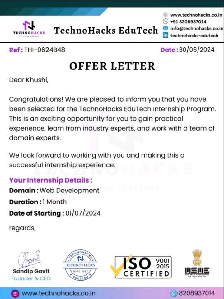 Khushi Chaudhary on LinkedIn: #internship #webdevelopment #technohacks ... Khushi Chaudhary on LinkedIn: #internship #webdevelopment #technohacks ...