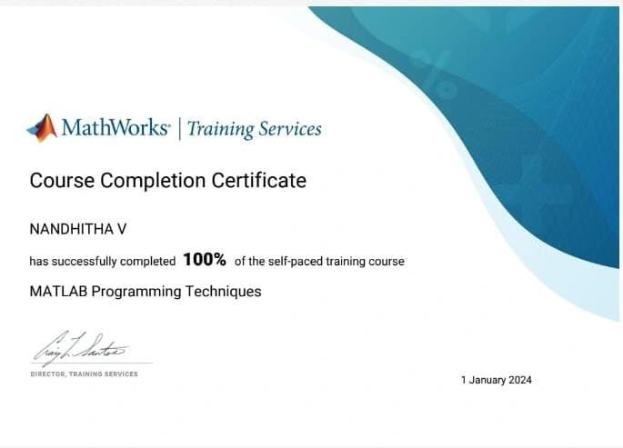 Completed mathwork self-placed course | Nandhitha V posted on the topic ... Completed mathwork self-placed course | Nandhitha V posted on the topic ...